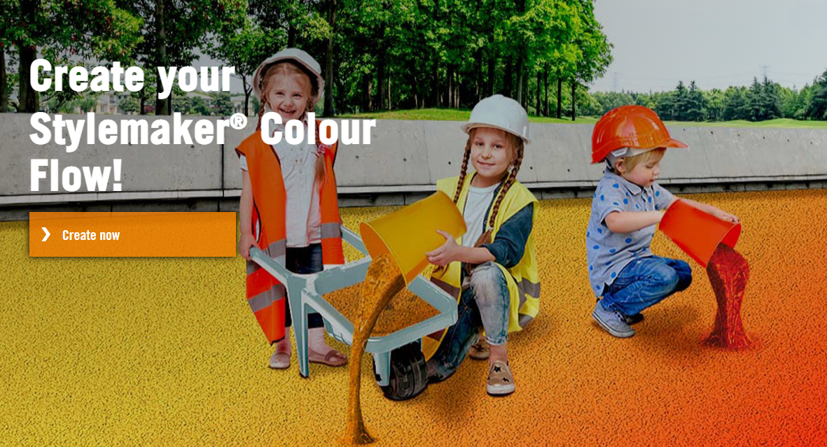 Installing colour blends, 2D graphics, and 3D shapes on wetpour rubber ...